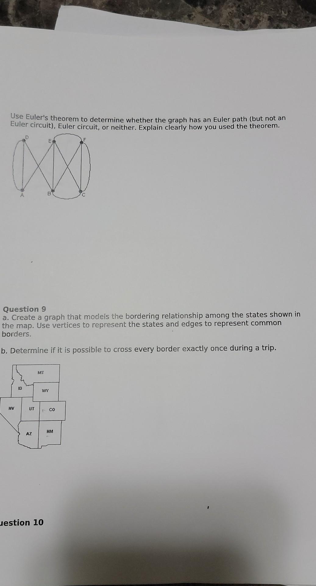 Use Euler's theorem to determine whether the graph | Chegg.com