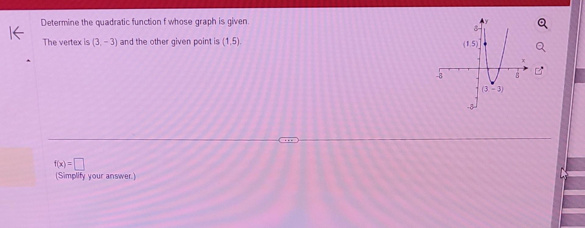Solved Determine the quadratic function f whose graph is | Chegg.com