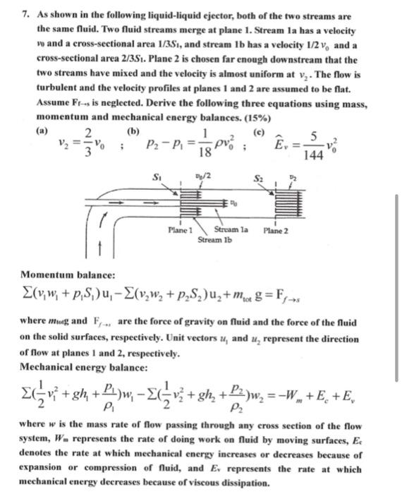 Solved 7. As shown in the following liquid-liquid ejector, | Chegg.com