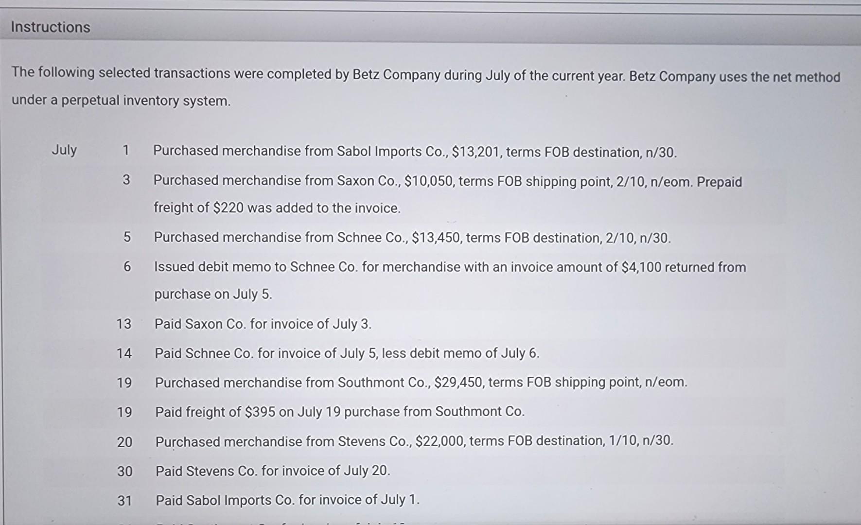 Solved The following selected transactions were completed by | Chegg.com