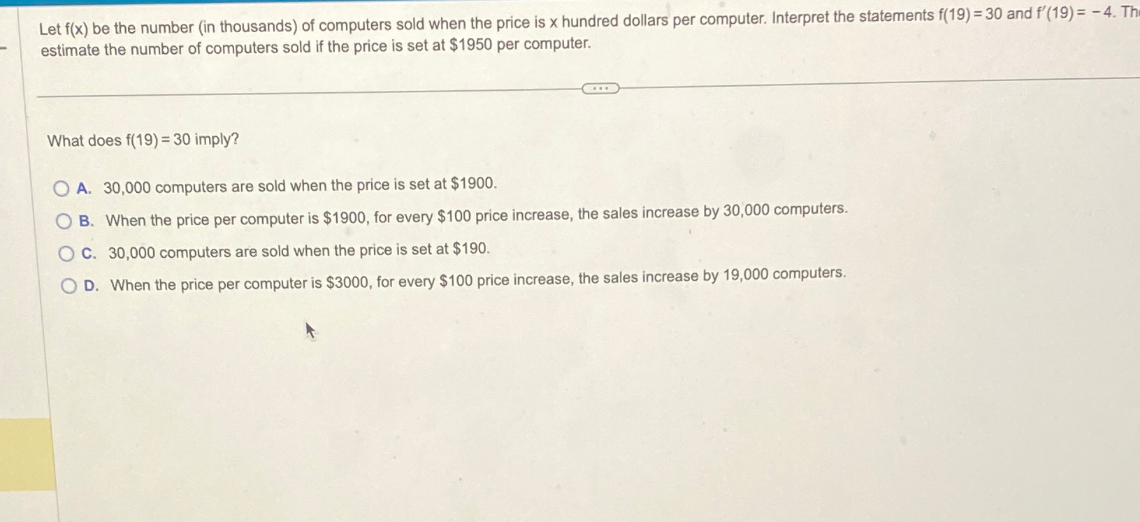 Solved Let f(x) be the number (in thousands) of computers | Chegg.com