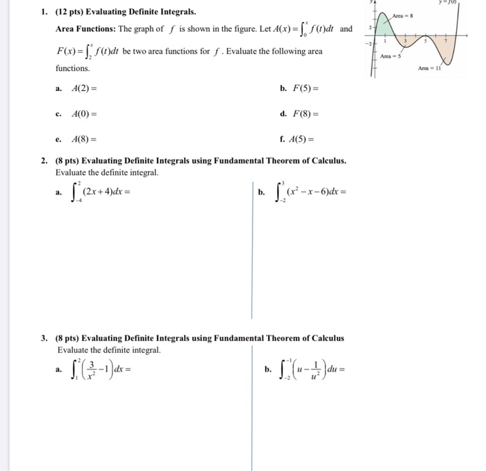 Solved 1. (12 pts) Evaluating Definite Integrals. Area | Chegg.com