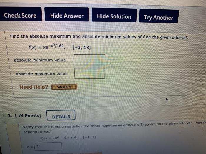Solved Check Score Hide Answer Hide Solution Try Another | Chegg.com