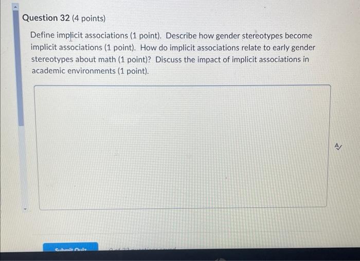 Solved Question 32 (4 points) Define implicit associations | Chegg.com