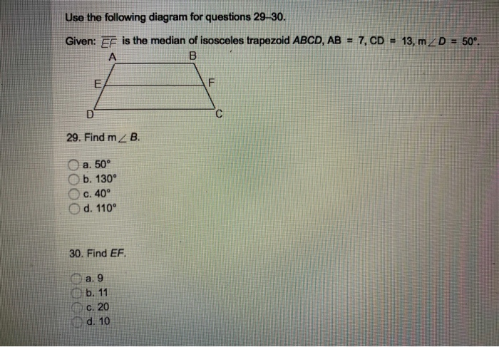 Solved Use the following diagram for questions 29-30. Given: | Chegg.com