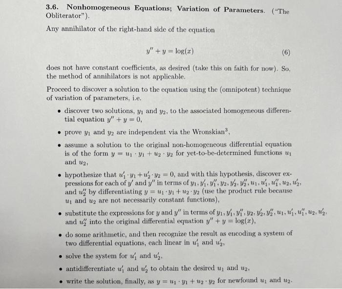 Solved 3.6. Nonhomogeneous Equations; Variation of | Chegg.com