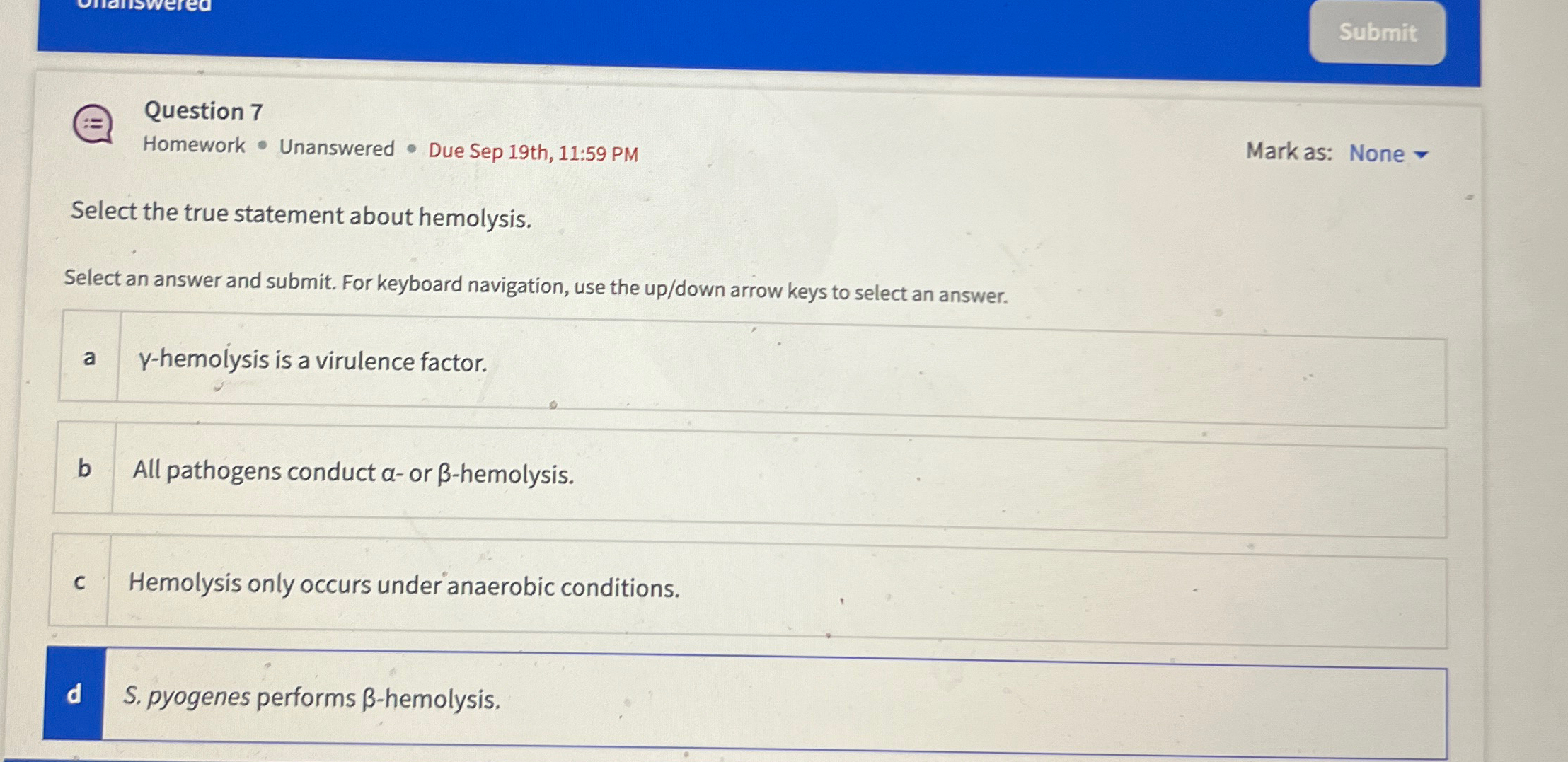 Solved Question 7Homework * ﻿Unanswered * ﻿Due Sep | Chegg.com