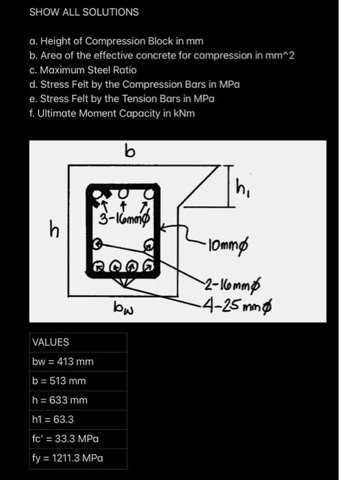 Solved SHOW ALL SOLUTIONS a. Height of Compression Block in | Chegg.com