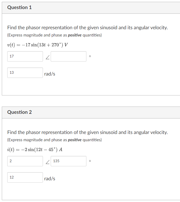 Solved Question 1Find the phasor representation of the given | Chegg.com