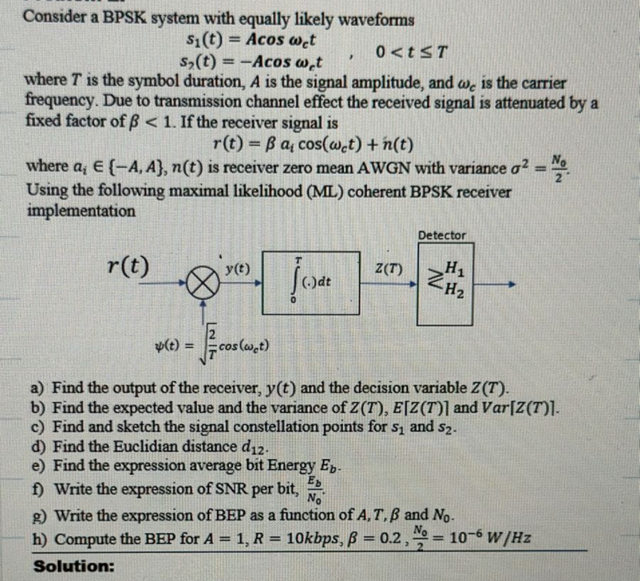 Solved Consider a BPSK system with equally likely | Chegg.com