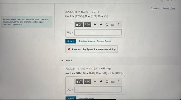 Solved 2KClO3(y)+2KCl(s)+3O2(g) Use A for [KClO3],B for | Chegg.com