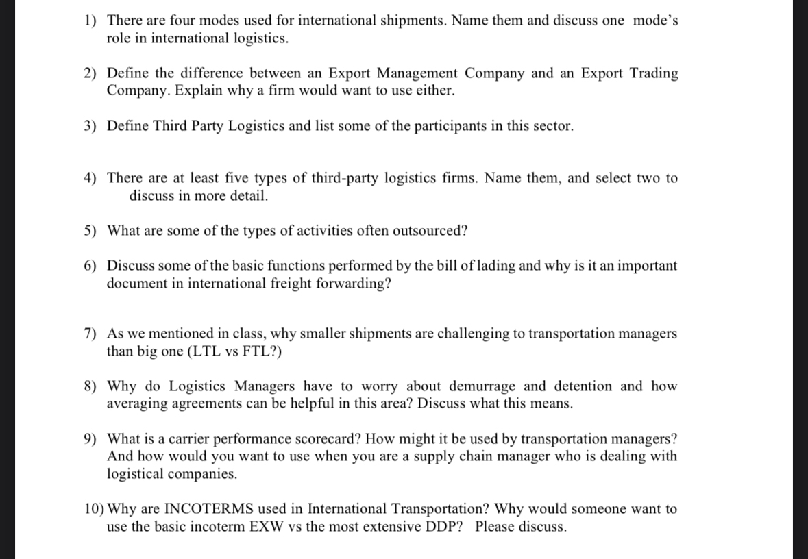 Solved There are four modes used for international | Chegg.com