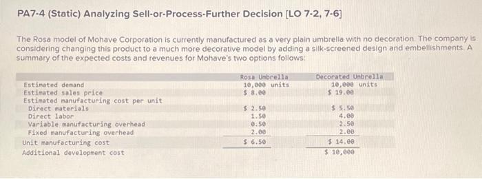 Solved PA7-4 (Static) Analyzing Sell-or-Process-Further | Chegg.com