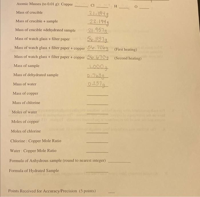 Solved Points Received for Accuracy/Precision (5 points)1. | Chegg.com