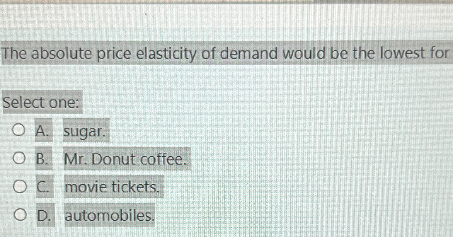 Solved The absolute price elasticity of demand would be the | Chegg.com