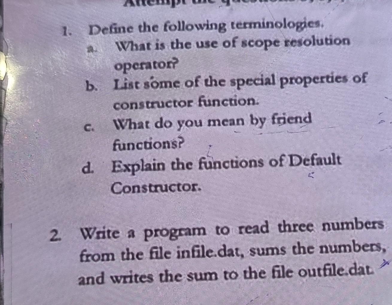 Solved 1. Define the following terminologies. a. What is the | Chegg.com