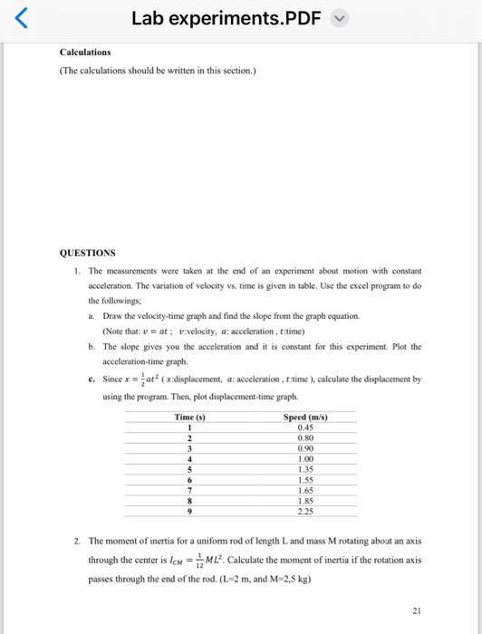 Solved Lab experiments.PDF Calculations (The calculations | Chegg.com