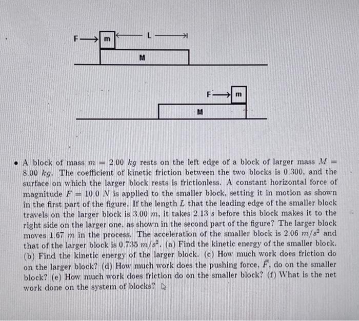 Solved - A block of mass m=2.00 kg rests on the left edge of | Chegg.com
