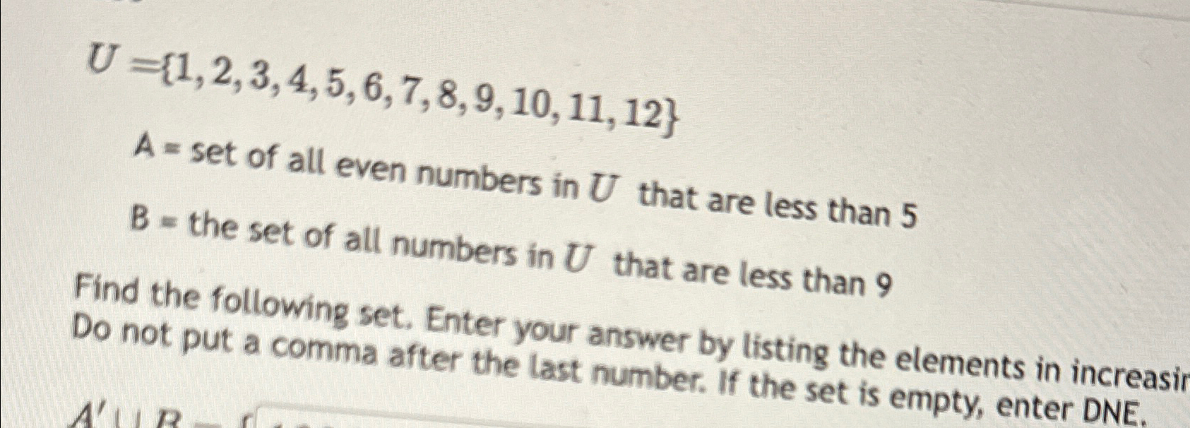 Solved U={1,2,3,4,5,6,7,8,9,10,11,12}\\nA= set of all even | Chegg.com