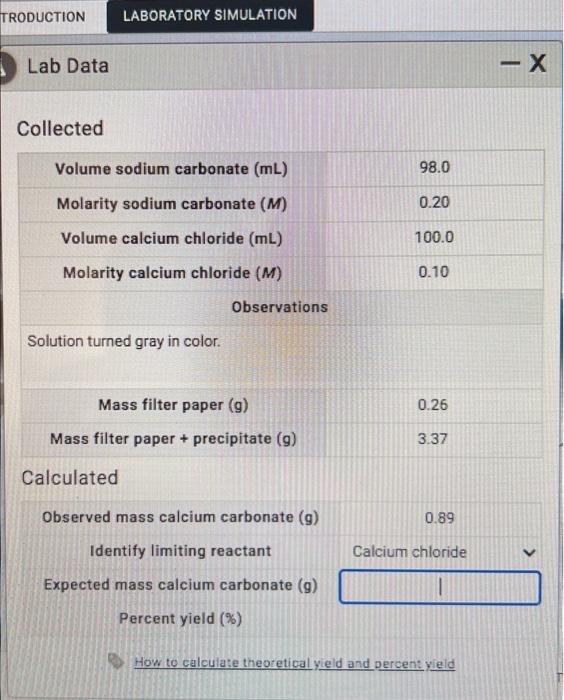 Solved TRODUCTION LABORATORY SIMULATION Lab Data Collected | Chegg.com
