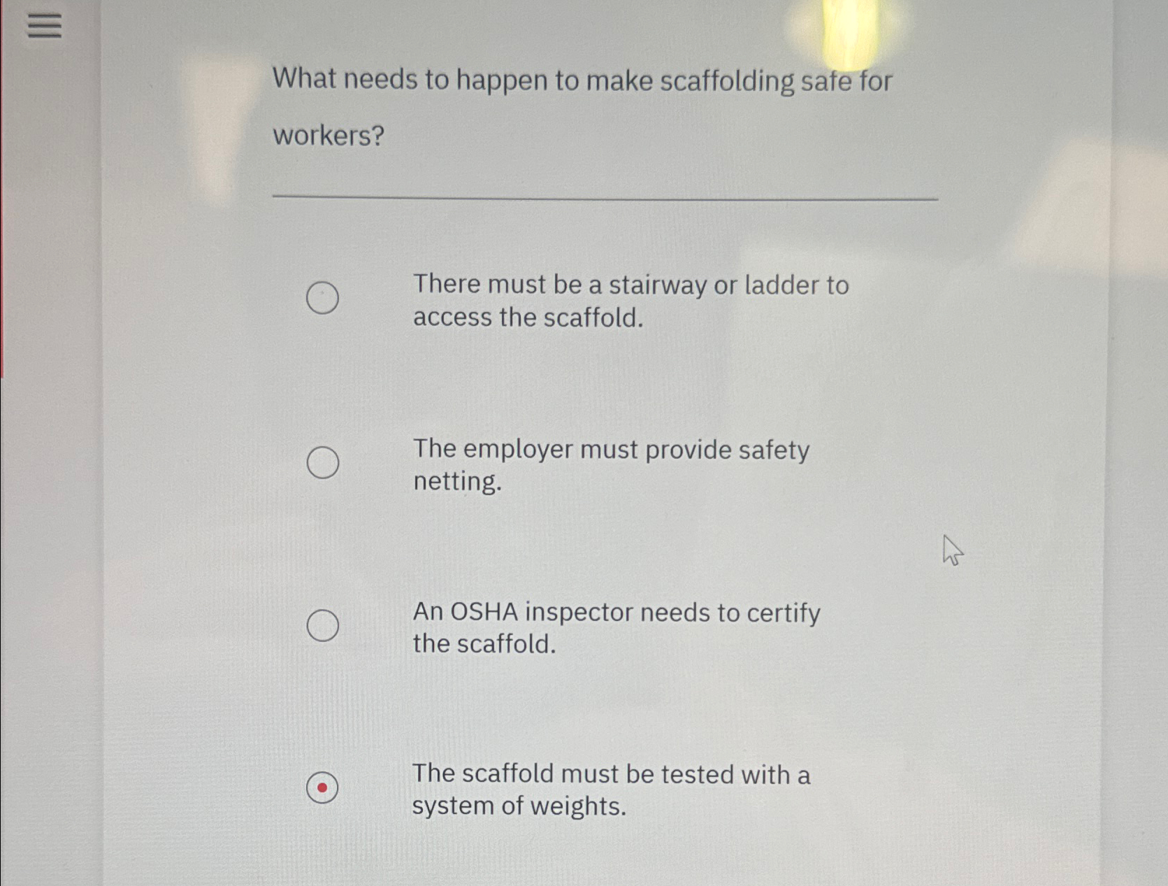 Solved What needs to happen to make scaffolding safe for | Chegg.com
