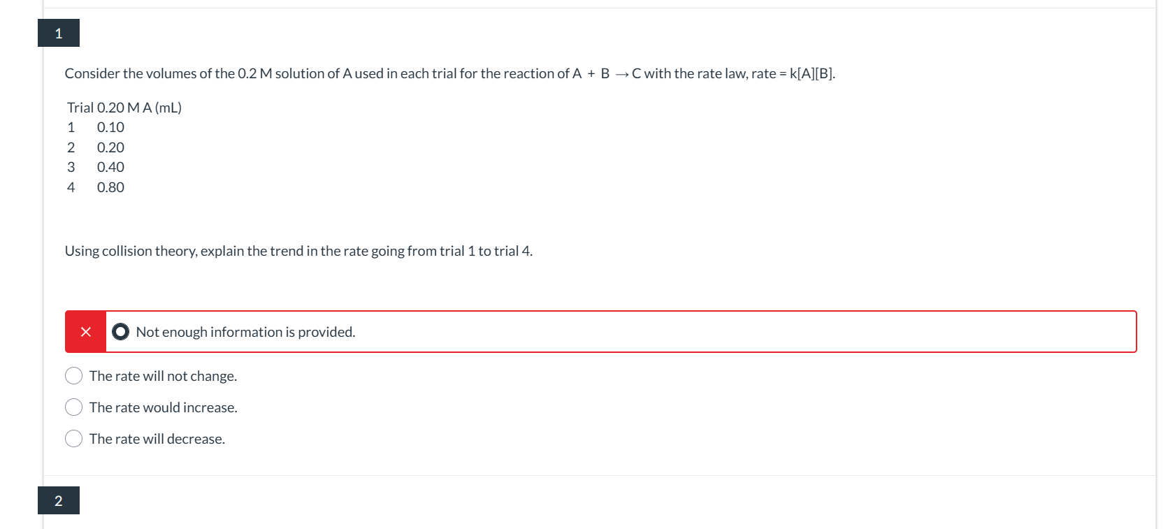 Solved 1Consider the volumes of ﻿the 0.2 M ﻿solution of ﻿A | Chegg.com