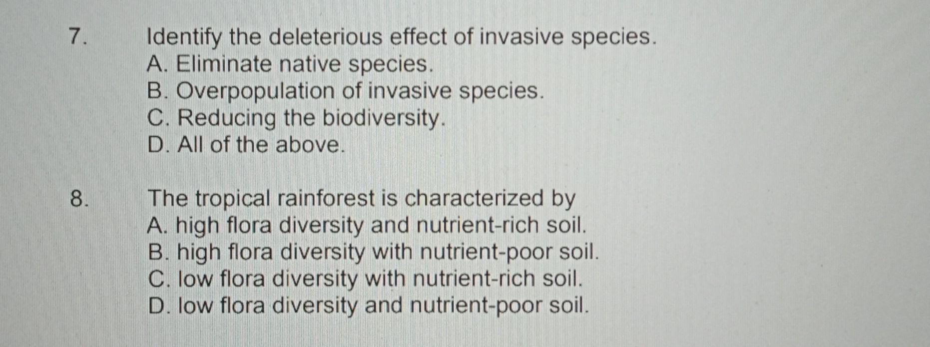 Solved 7. Identify the deleterious effect of invasive | Chegg.com