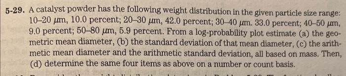 Solved 5-29. A catalyst powder has the following weight | Chegg.com