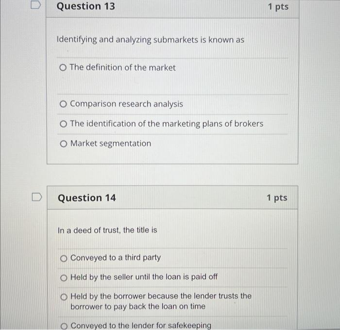 Solved Identifying and analyzing submarkets is known as The | Chegg.com
