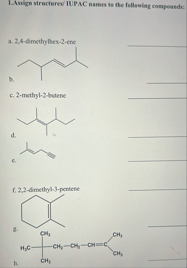 Solved 1.Assign structures/ ﻿IUPAC names to the following | Chegg.com