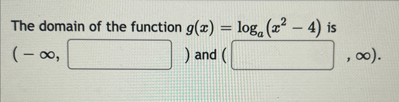 Solved The domain of the function g(x)=loga(x2-4) ﻿is (-∞,) | Chegg.com