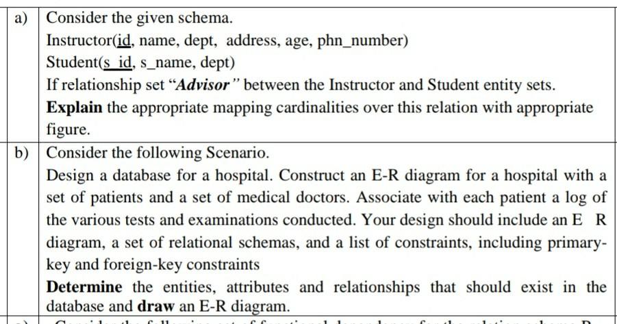 Solved a) Consider the given schema. Instructor(id, name, | Chegg.com