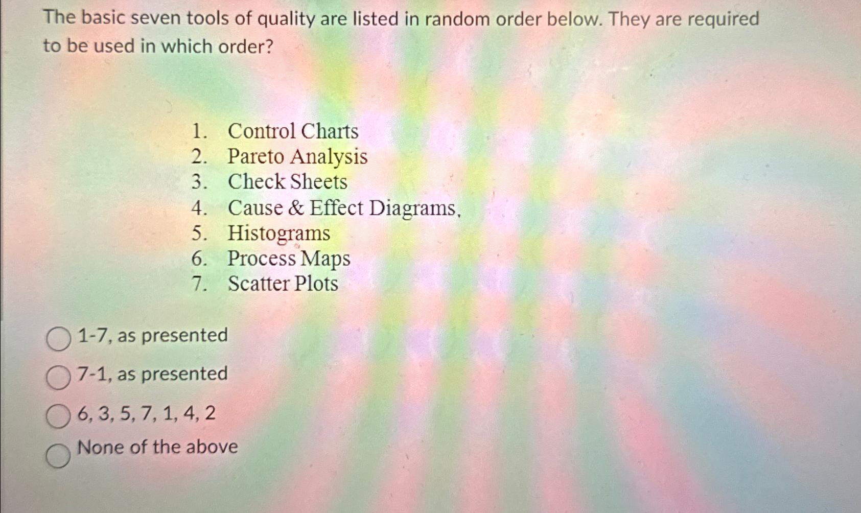 Solved The basic seven tools of quality are listed in random | Chegg.com