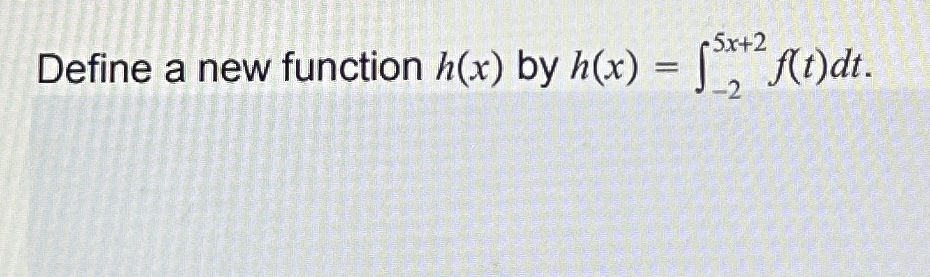 Solved Define a new function h(x) ﻿by h(x)=∫-25x+2f(t)dt. | Chegg.com