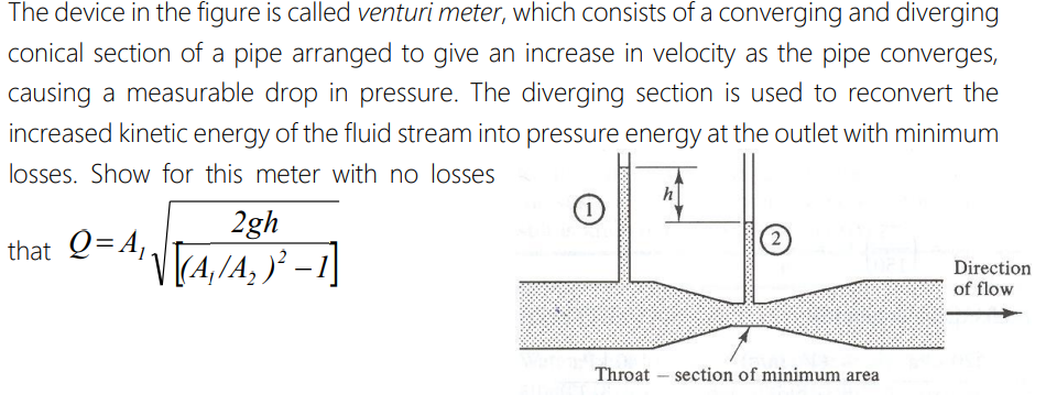 Solved The device in the figure is called venturi meter, | Chegg.com