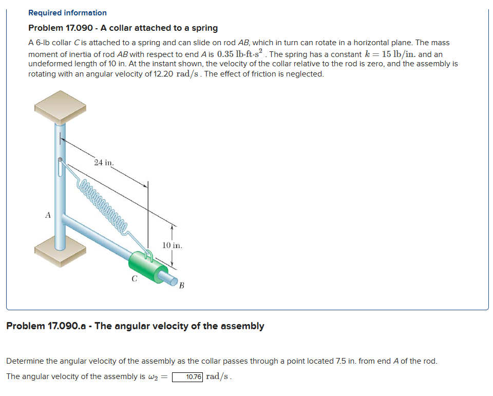 Solved Problem 17.090.a - ﻿The angular velocity of ﻿the | Chegg.com