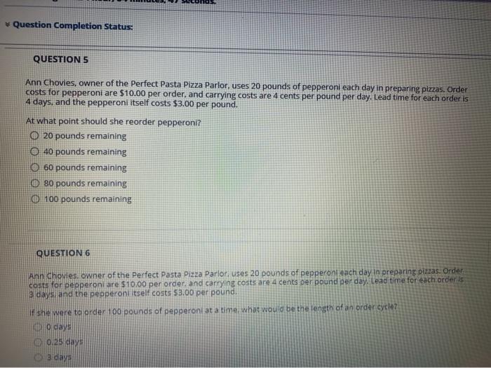 Solved Question Completion Status: QUESTIONS Ann Chovies, | Chegg.com