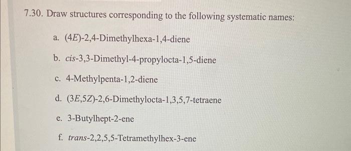 Solved 7.30. Draw structures corresponding to the following | Chegg.com
