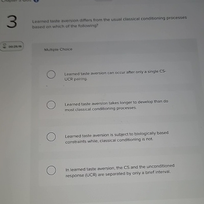 Solved 3Leamed taste aversion differs from the usual | Chegg.com