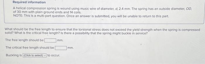 Solved Required information A helical compression spring is | Chegg.com