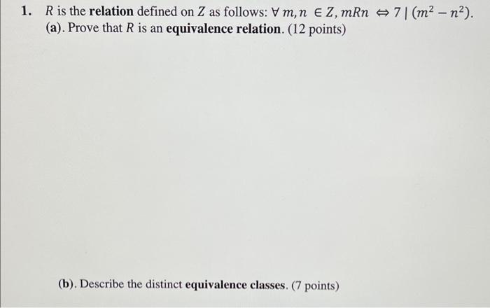 Solved 1. R is the relation defined on Z as follows: | Chegg.com