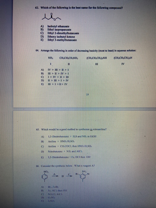 Solved 62. Which of the following is the best name for the | Chegg.com