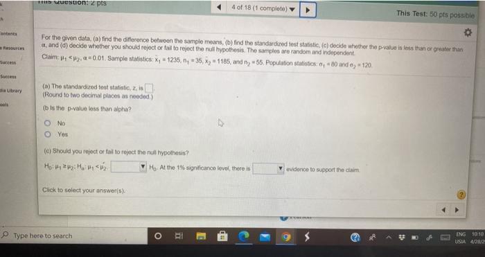 Solved Uuestion: 2 pts 4 of 18 (1 complete) This Test: 50 | Chegg.com Solved Uuestion: 2 pts 4 of 18 (1 complete) This Test: 50 | Chegg.com
