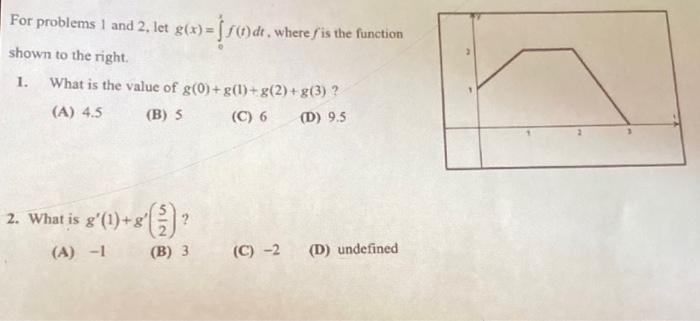 Solved For problems 1 and 2 , let g(x)=∫0xf(t)dt, where f is | Chegg.com