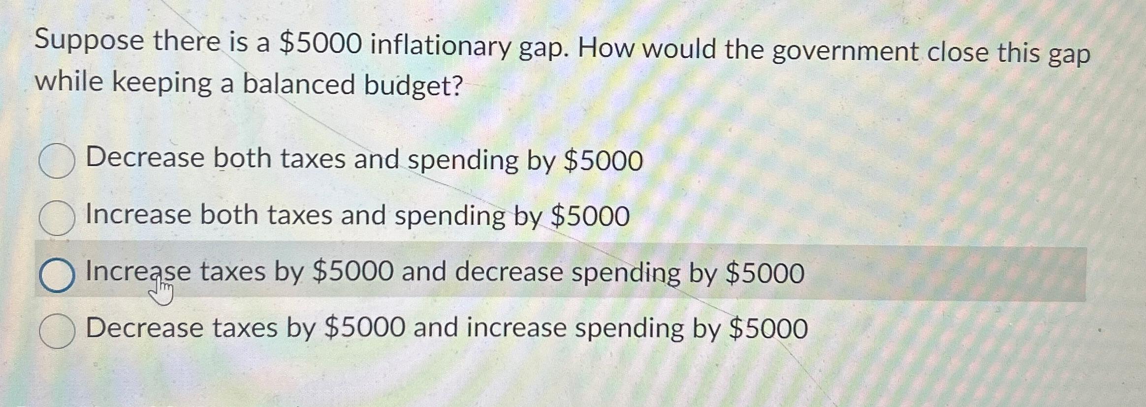 Solved Suppose there is a $5000 ﻿inflationary gap. How would | Chegg.com