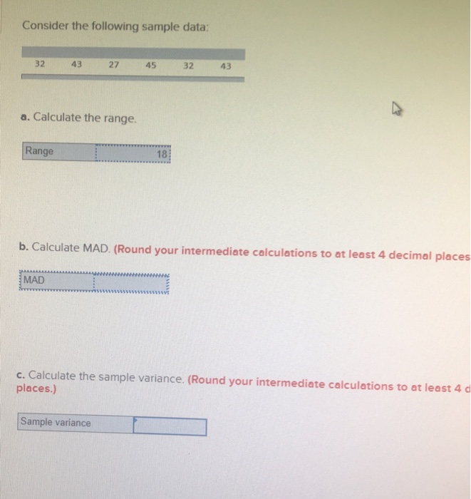 Solved Consider the following sample data: 32 43 27 45 32 43 | Chegg.com