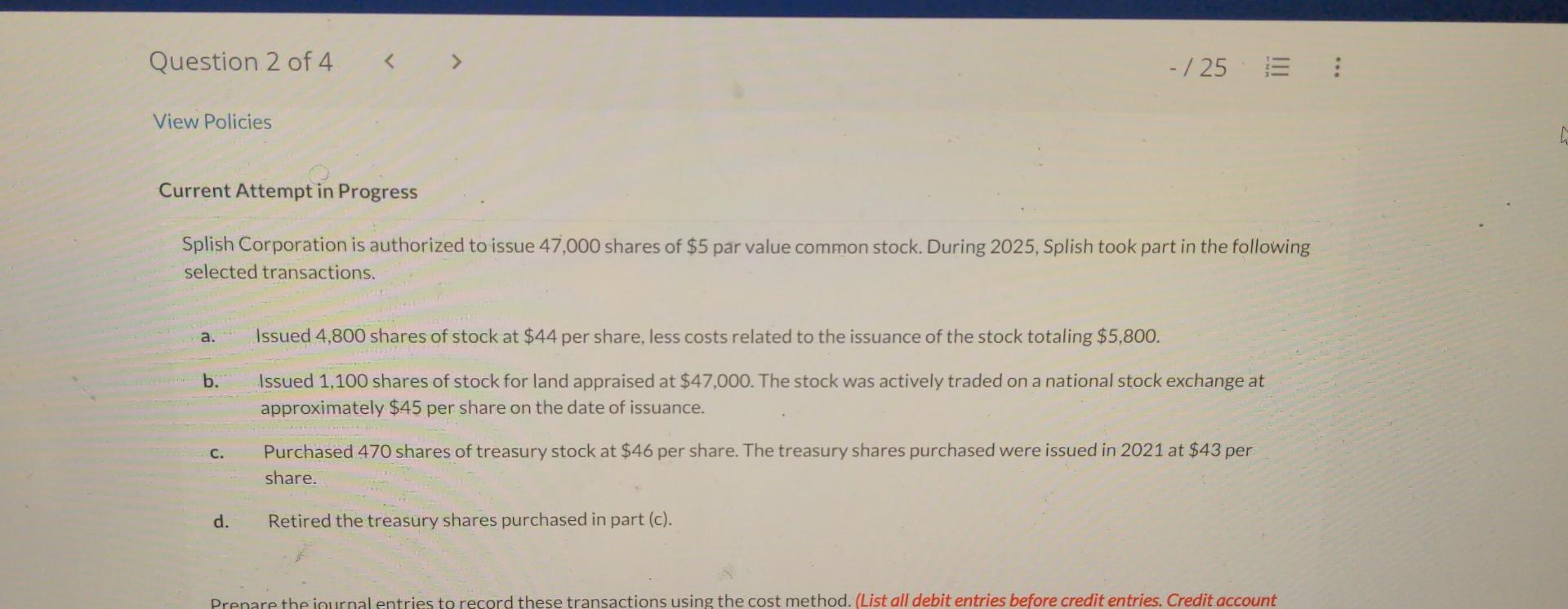 Solved Current Attempt in Progress Splish Corporation is | Chegg.com