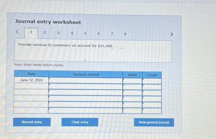 Solved Journal entry worksheet Provide services to customers | Chegg.com