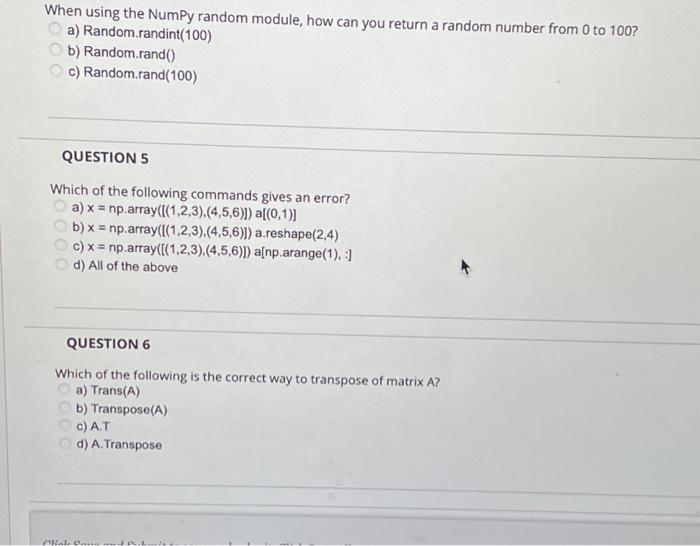 Solved When Using The Numpy Random Module How Can You 2550
