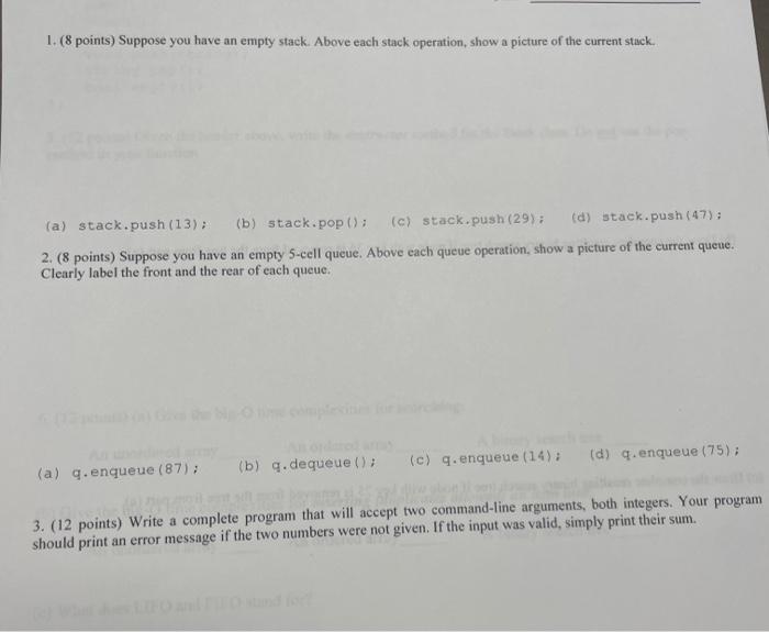 Solved 1. (8 points) Suppose you have an empty stack. Above | Chegg.com
